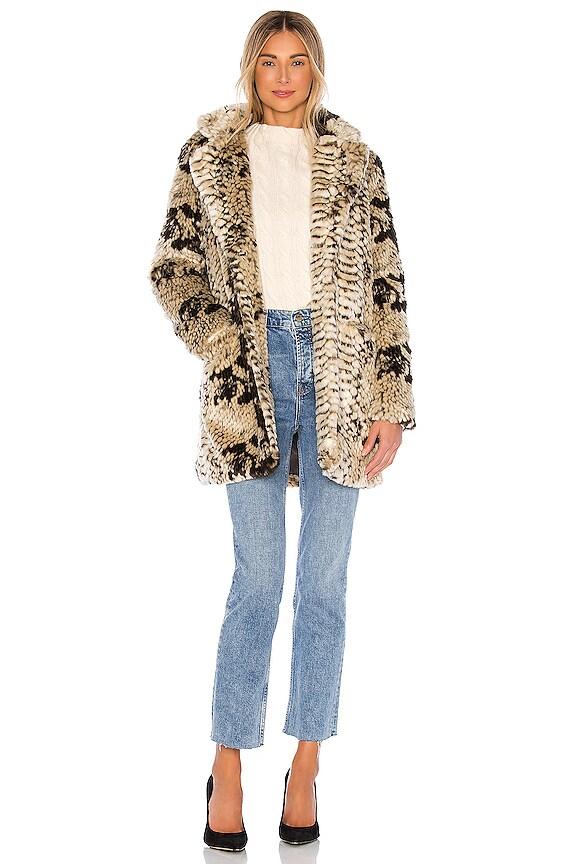 Apparis Sydney Faux Fur Coat in Ivory Python | REVOLVE