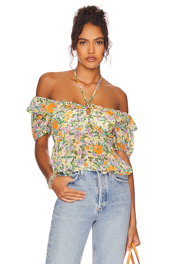 ASTR the Label Clover Top in Green & Orange Multi Floral | REVOLVE
