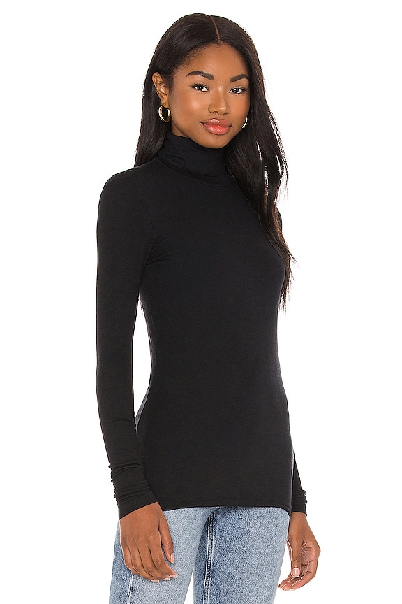 ATM Anthony Thomas Melillo Micro Modal Rib Turtleneck in Black | REVOLVE