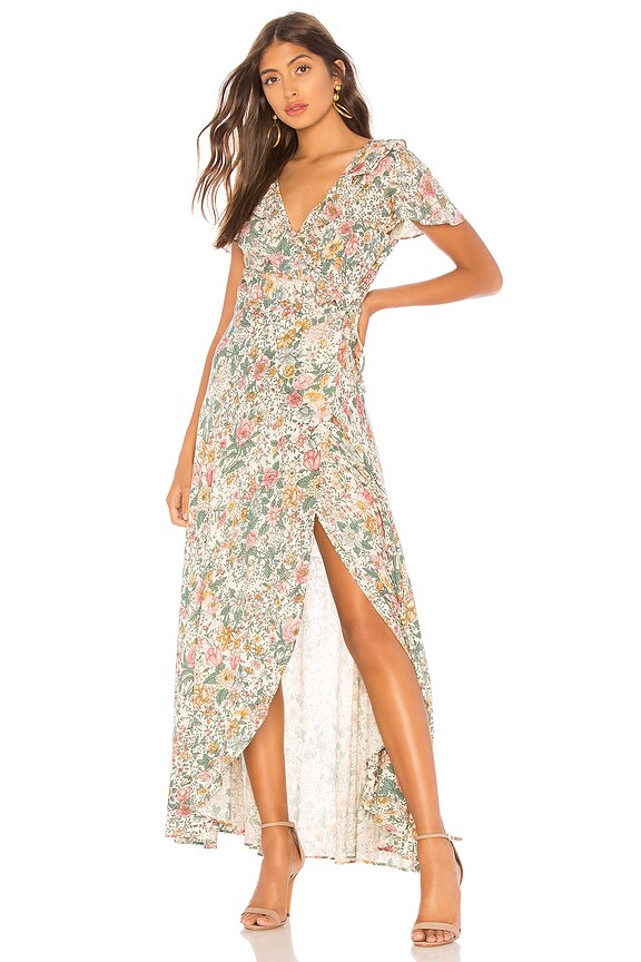 AUGUSTE Spring Rose Wrap Maxi Dress in Natural | REVOLVE