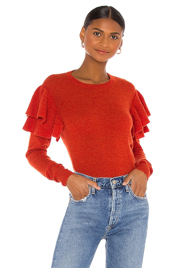 Autumn Cashmere Double Ruffle Crew Sweater in Paprika | REVOLVE