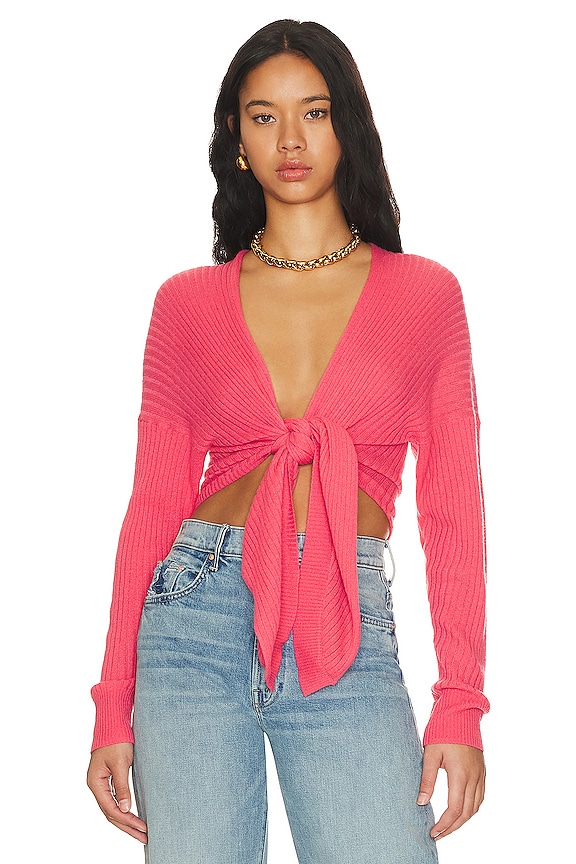 Autumn Cashmere Tie Front Rib Cardigan in Hibiscus | REVOLVE