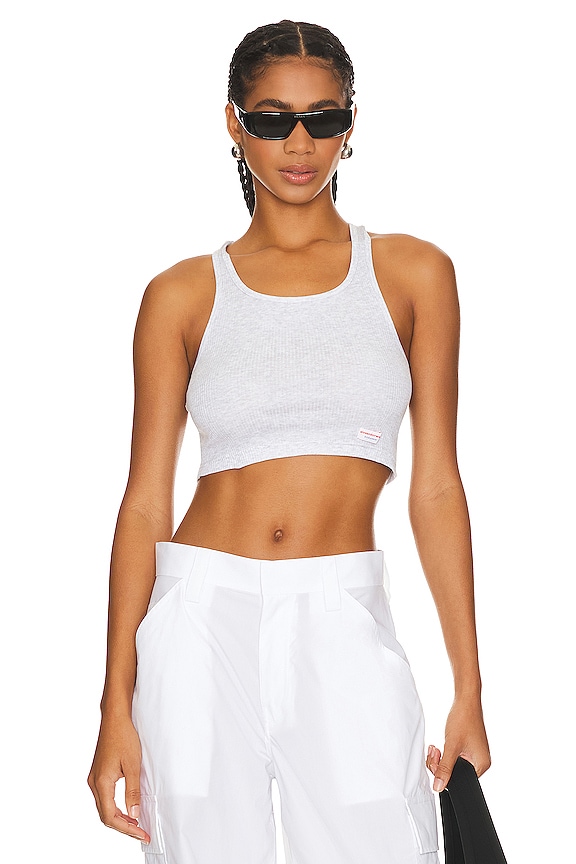 Alexander Wang Womens Cropped Classic Racer Tank in Light Heather Grey ...