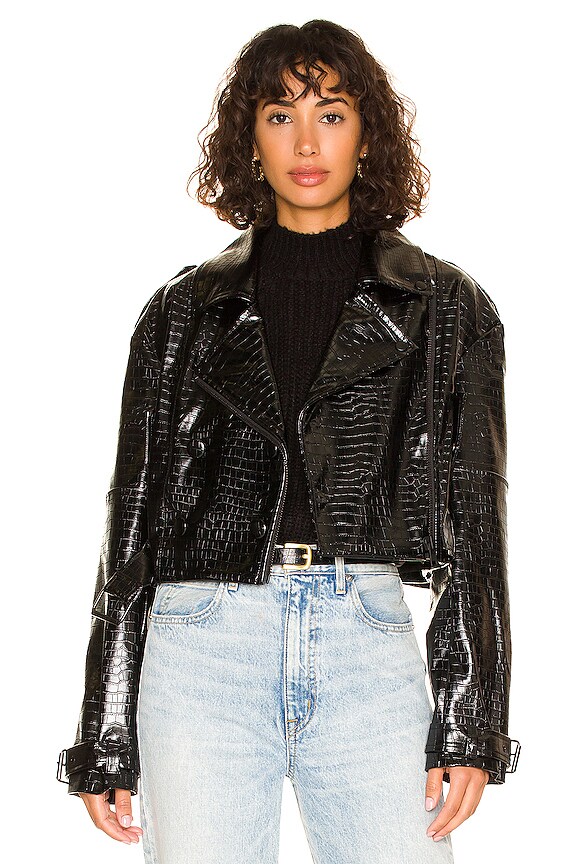 Bardot Croc Biker Jacket in Croc Black | REVOLVE