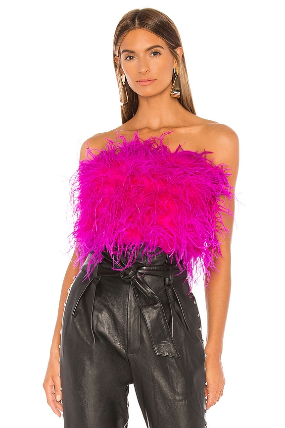 Bardot Feather Bustier in Pink Shock | REVOLVE