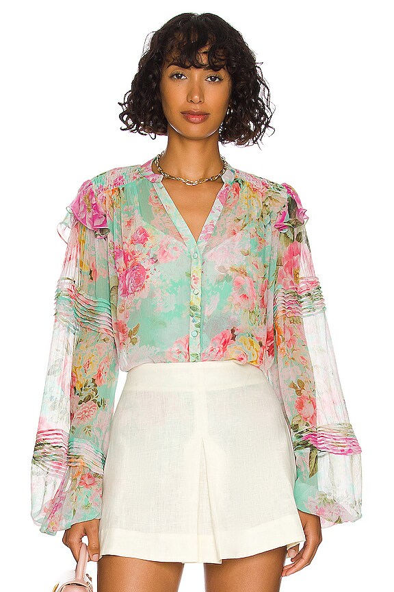 HEMANT AND NANDITA Boho Top With Camisole in Spring Green | REVOLVE