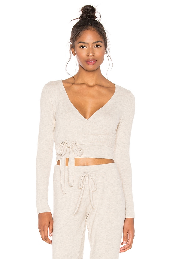 Beyond Yoga All Around Wrapped Cropped Top in Oatmeal Heather | REVOLVE