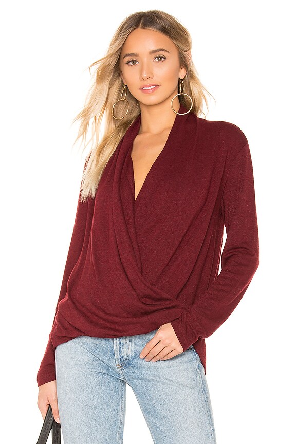 Bobi Heathered Cross Front Sweater in Red | REVOLVE