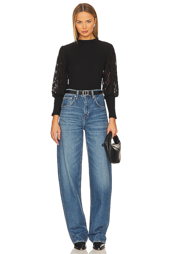 Bobi Lace Long Sleeve Sweater in Black | REVOLVE