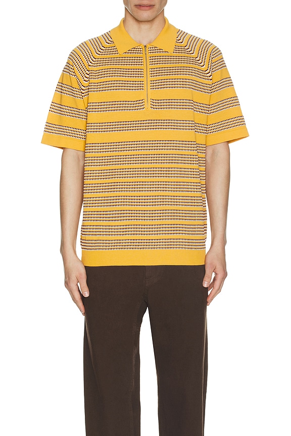 Beams Plus Half Zip Knit Polo Jacquard in Yellow | REVOLVE