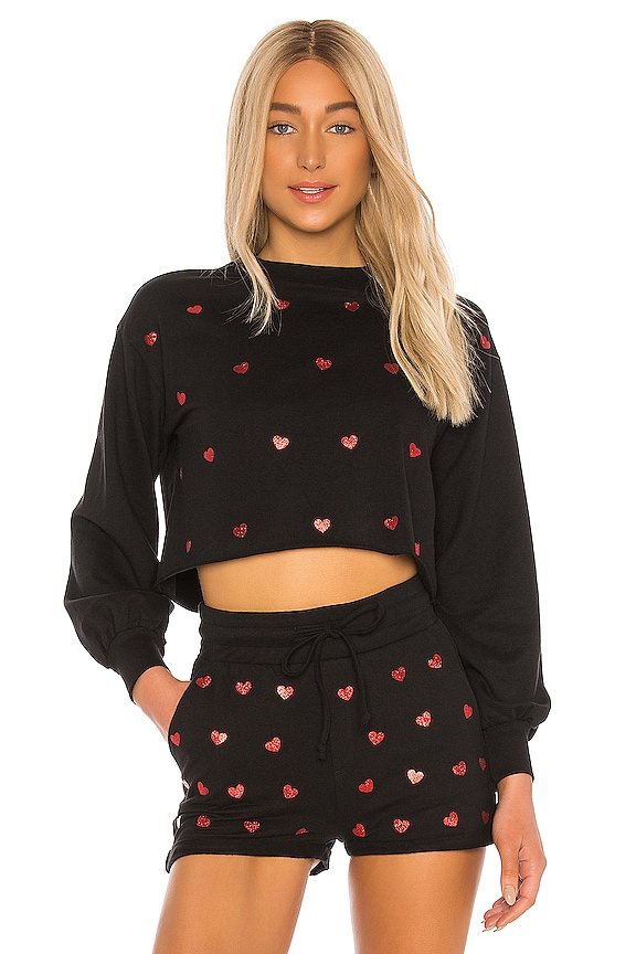 BEACH RIOT Sparkle Heart Sweatshirt in Black | REVOLVE