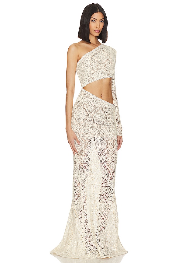 Bronx Banco Ameena Cut Out One Shoulder Gown in Cream | REVOLVE