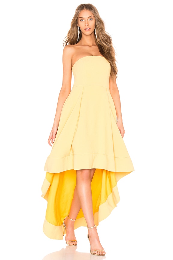 C/MEO Entice Strapless Gown in Honey | REVOLVE