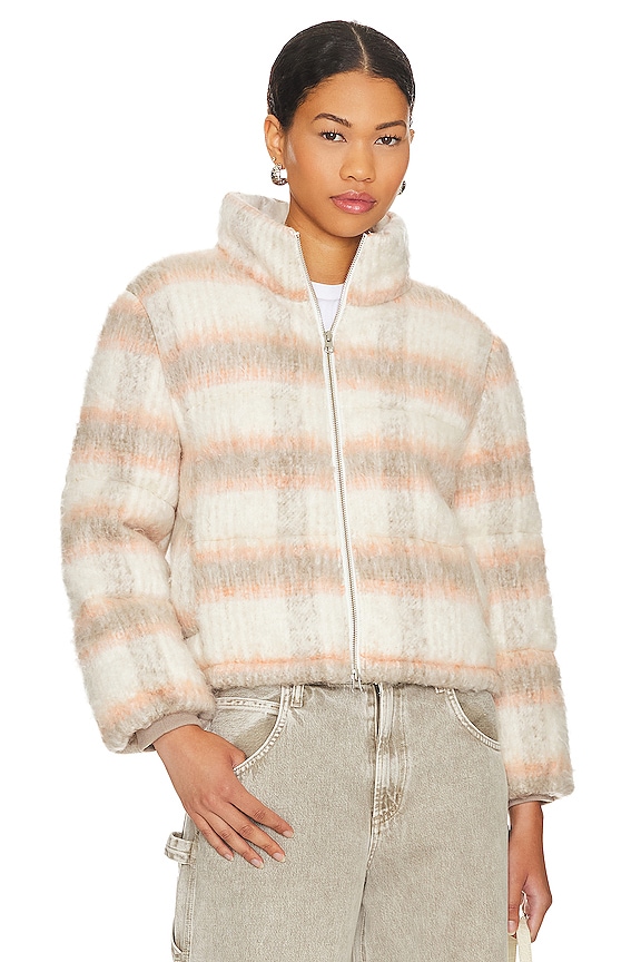 Central Park West Finley Plaid Puffer in Ivory Plaid | REVOLVE