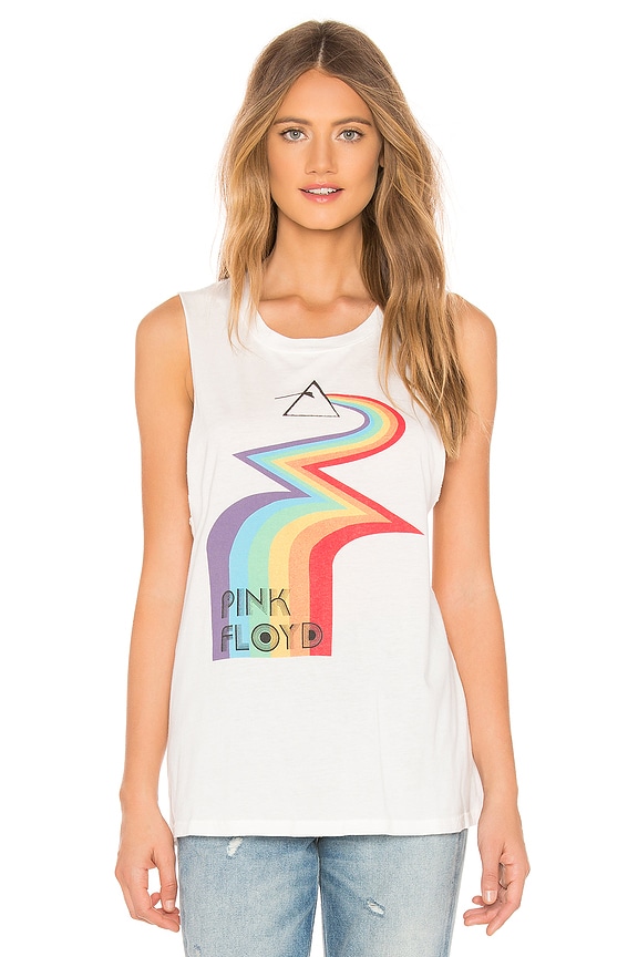 DAYDREAMER Pink Floyd Rainbow Road Muscle Tank in Vintage White | REVOLVE