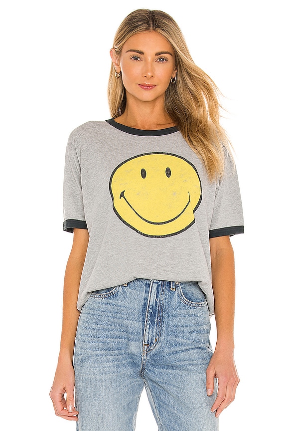 DAYDREAMER Classic Smiley Oversized Ringer in Heather Grey | REVOLVE