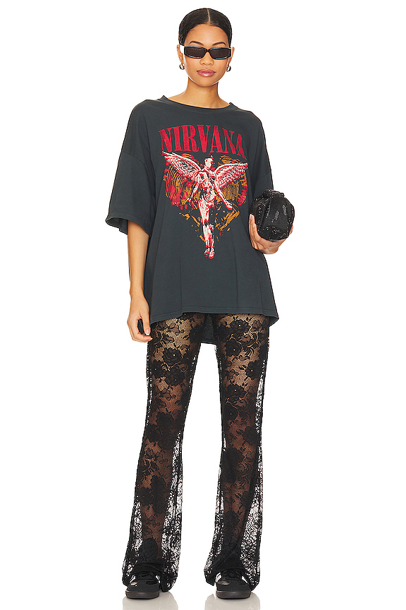 DAYDREAMER Nirvana Trippy Heart Tee in Vintage Black | REVOLVE