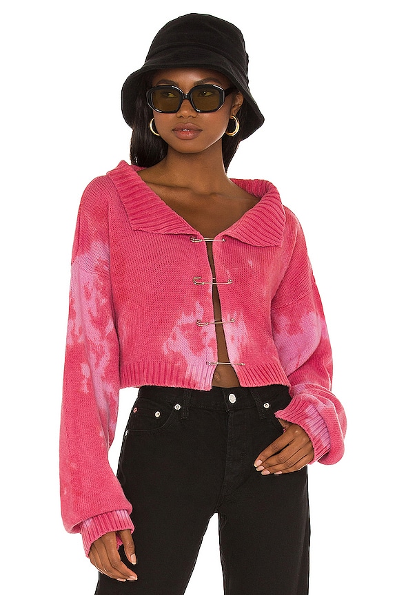 GUIZIO Tie-Dye Knit Safety Pin Sweater in Red & Pink | REVOLVE