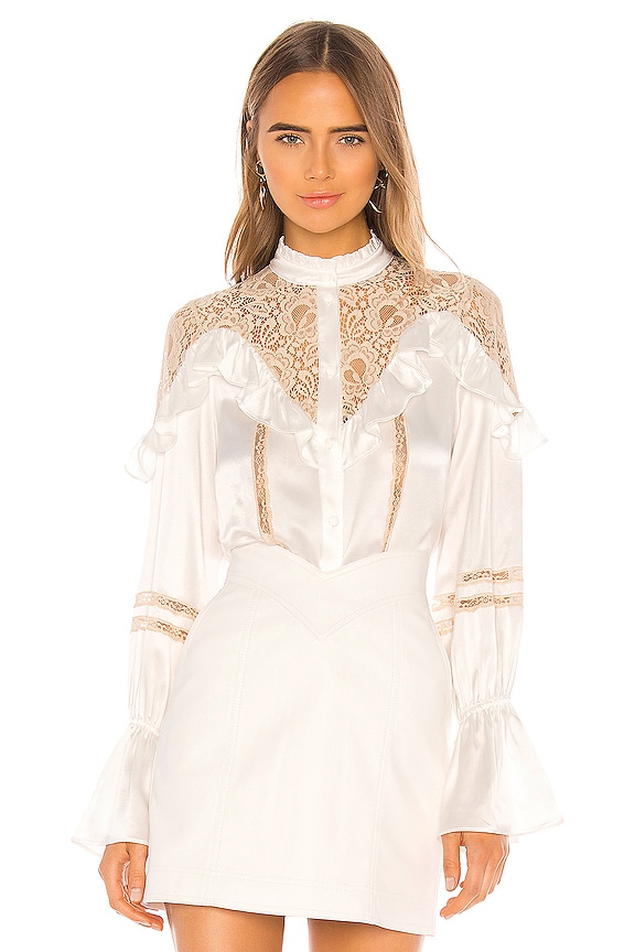 Divine Heritage Lace Inset Blouse in Ivory & Tea Stain Lace | REVOLVE