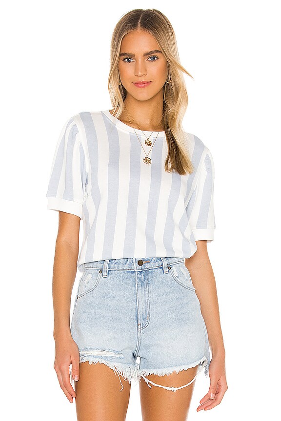 David Lerner Jade Puff Sleeve Top in Stripe Blue | REVOLVE