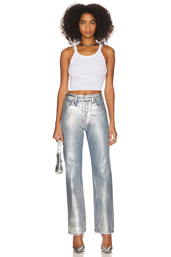 EB Denim High Rise Straight Jeans in Foil | REVOLVE