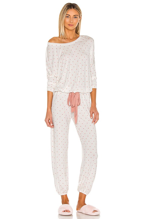 eberjey Gisele Printed Slouchy Set in Off White & Rose Tan | REVOLVE
