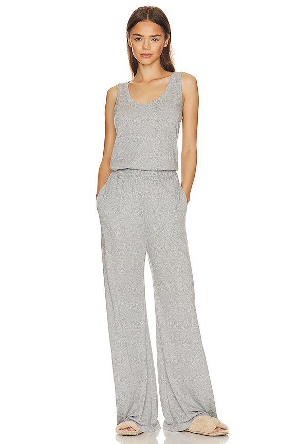 eberjey Aloe Infused Cotton Wide Leg Jumpsuit in Heather Grey | REVOLVE