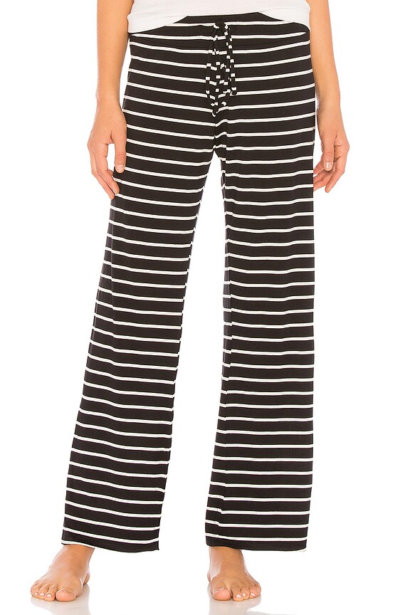eberjey Wide Leg Pant in Black & Ivory Lounge Stripes | REVOLVE