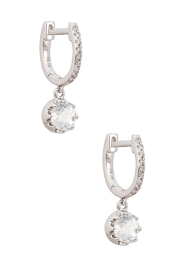 EF COLLECTION Mini Huggie Drop Earring in 14k White Gold | REVOLVE