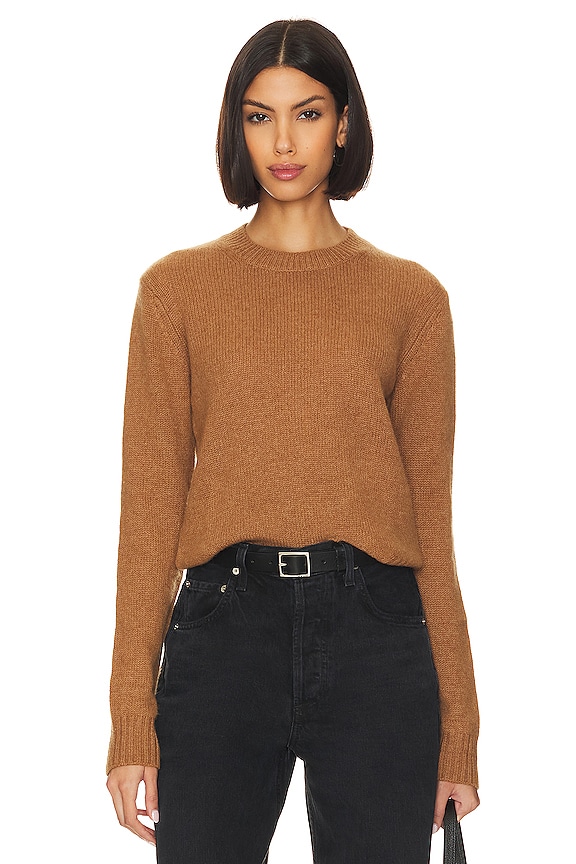 Enza Costa Pure Cashmere Crewneck Sweater in Amber | REVOLVE