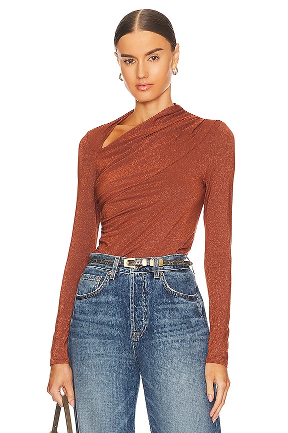 Enza Costa Lurex Jersey Slash Top in Copper | REVOLVE