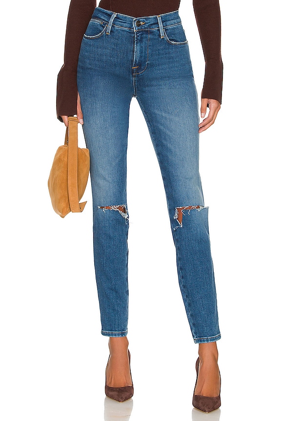 FRAME Le High Triple Needle Skinny in Wine Ridge Rips | REVOLVE