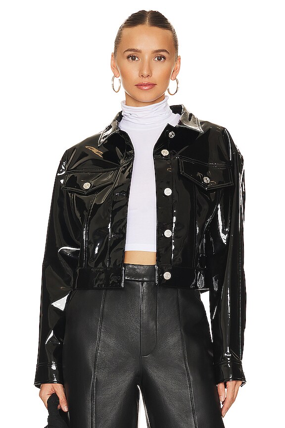 FRAME Cropped Oversized Jacket in Black Liquid | REVOLVE