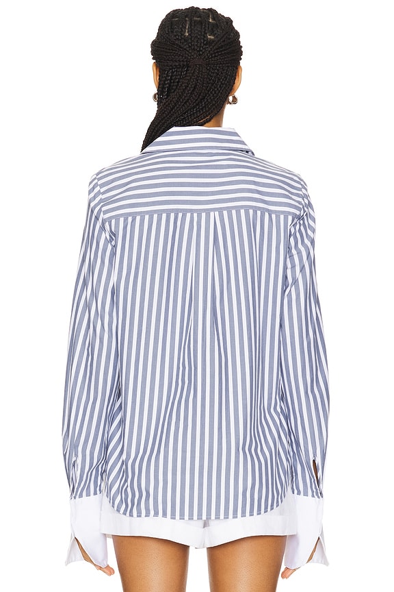 Favorite Daughter The Cuffed Statement Shirt in Dark Slate Stripe | REVOLVE