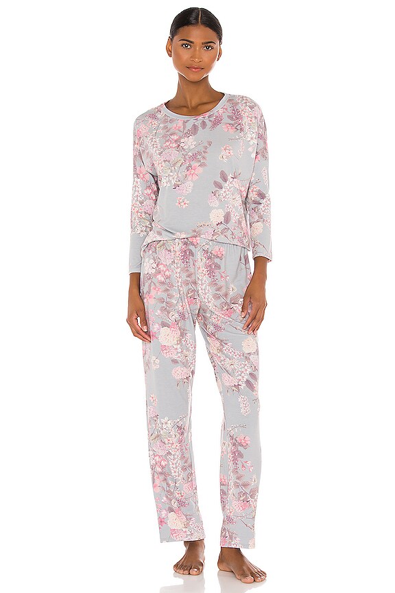 Flora Nikrooz Katelyn Printed Knit PJ Set in Grey | REVOLVE