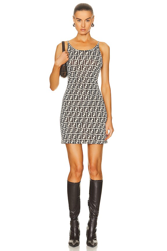 FWRD Renew Fendi Zucca Bodycon Dress in Black & White | REVOLVE