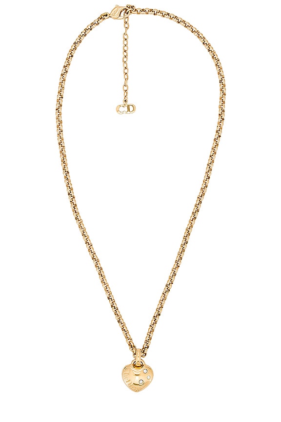 FWRD Renew Dior Heart Chain Necklace in Light Gold | REVOLVE