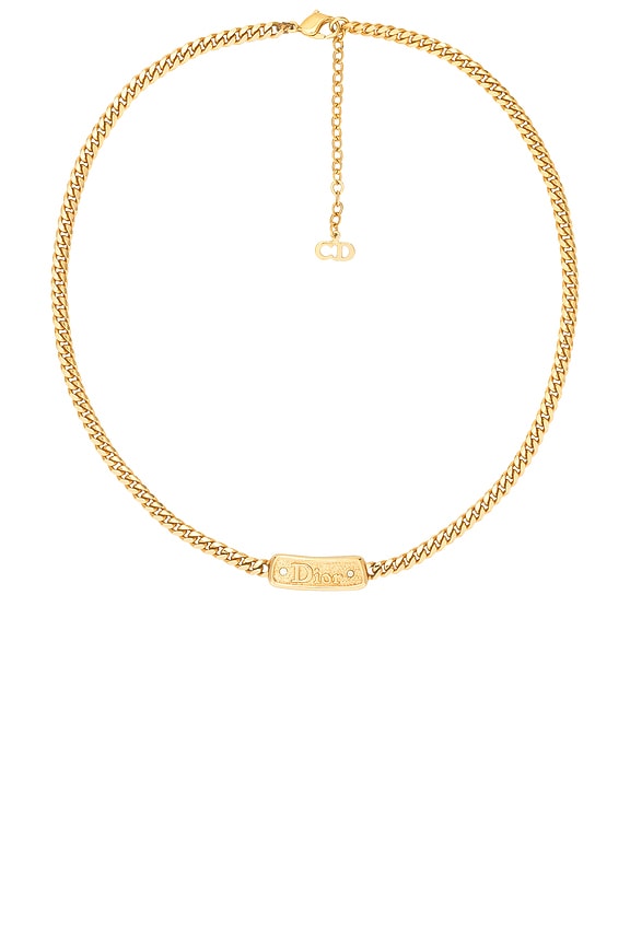 FWRD Renew Dior Logo Plate Necklace in Light Gold | REVOLVE