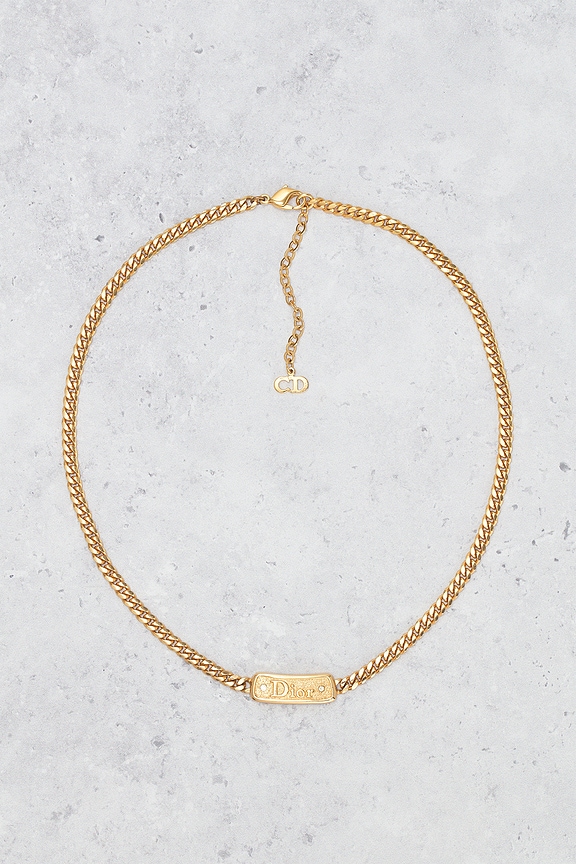 FWRD Renew Dior Logo Plate Necklace in Light Gold | REVOLVE