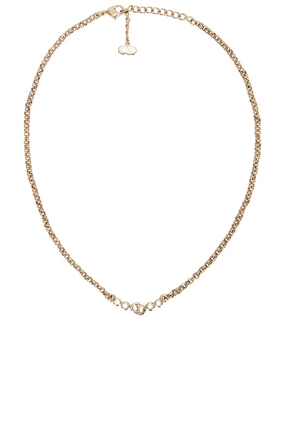 FWRD Renew Dior Rhinestone Logo Necklace in Gold | REVOLVE