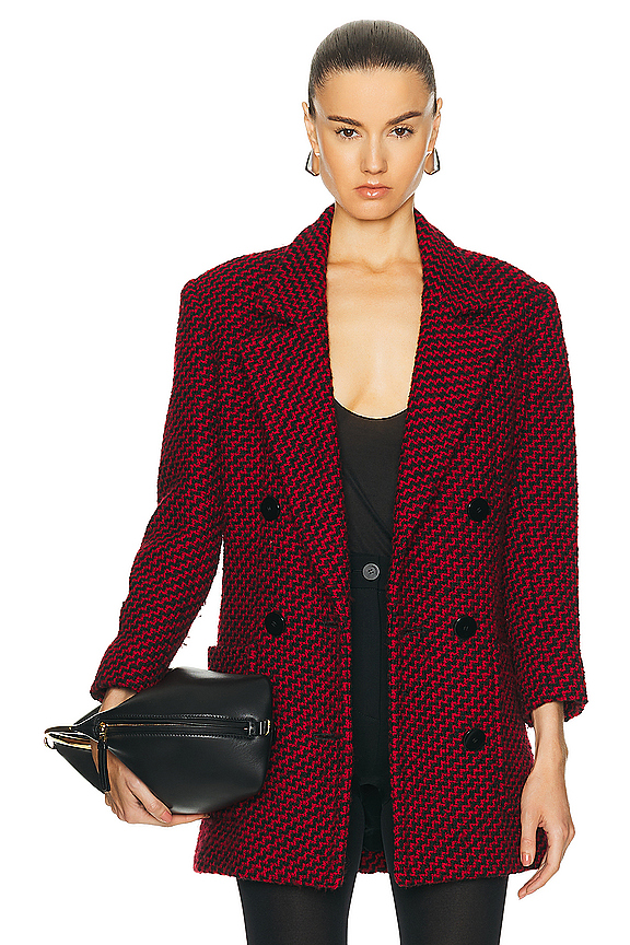 FWRD Renew Celine Tweed Coat in Burgundy | REVOLVE