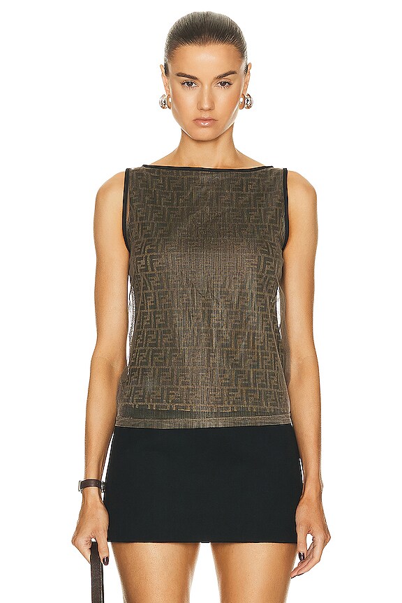 FWRD Renew Fendi Zucca Mesh Tank Top in Brown | REVOLVE