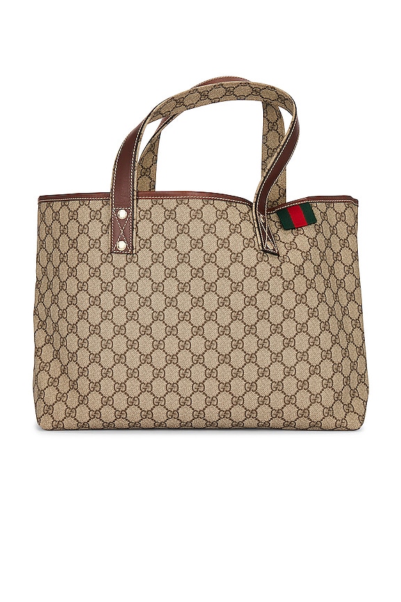 FWRD Renew Gucci GG Supreme Sherry Web Loop Tote Bag in Brown | REVOLVE