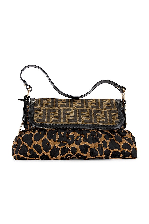FWRD Renew Fendi Zucca Leopard Shoulder Bag in Brown | REVOLVE