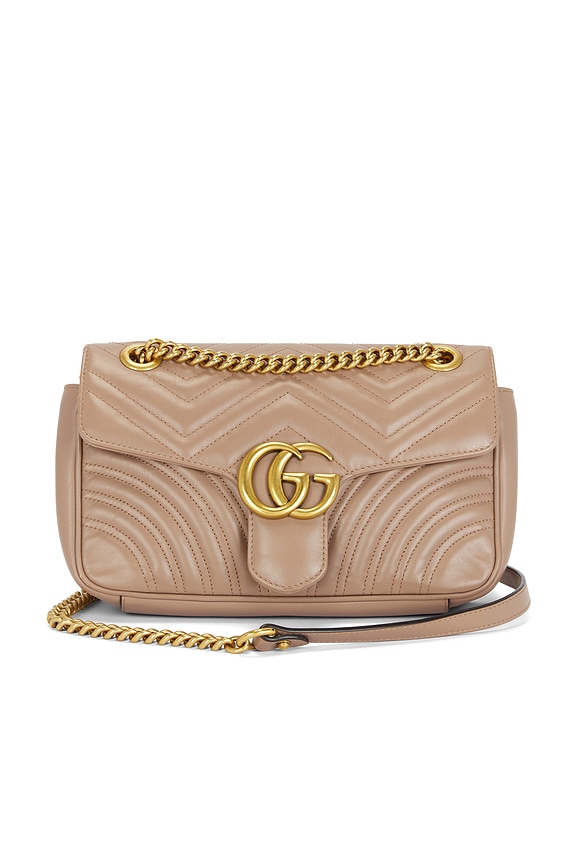 FWRD Renew Gucci GG Marmont Chain Shoulder Bag in Taupe | REVOLVE