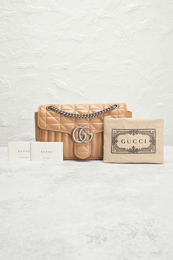 FWRD Renew Gucci GG Marmont Shoulder Bag in Tan | REVOLVE