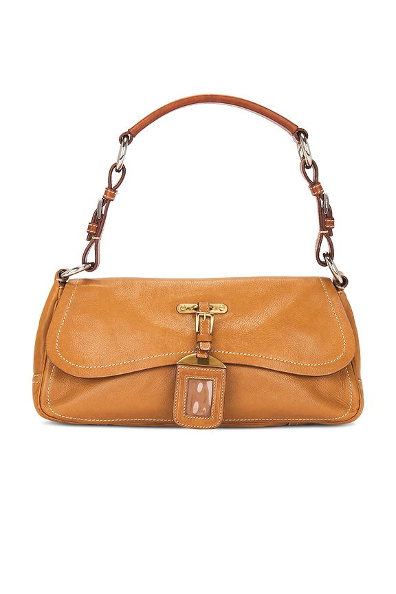 FWRD Renew Prada Leather Shoulder Bag in Tan | REVOLVE