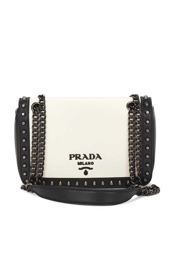 FWRD Renew Prada Chain Shoulder Bag in Black & White | REVOLVE