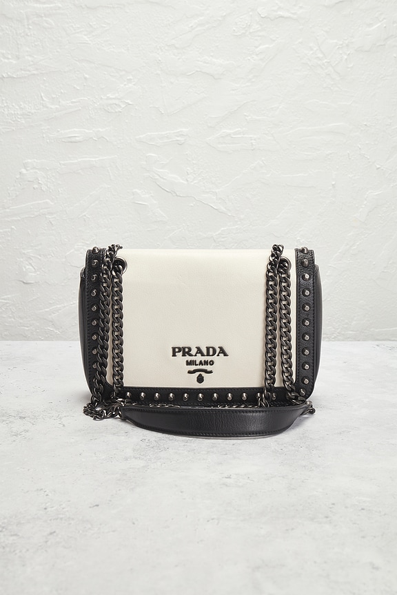 FWRD Renew Prada Chain Shoulder Bag in Black & White | REVOLVE