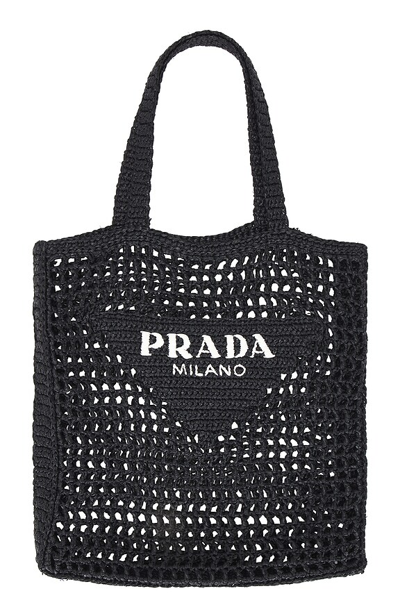FWRD Renew Prada Raffia Tote Bag in Black | REVOLVE